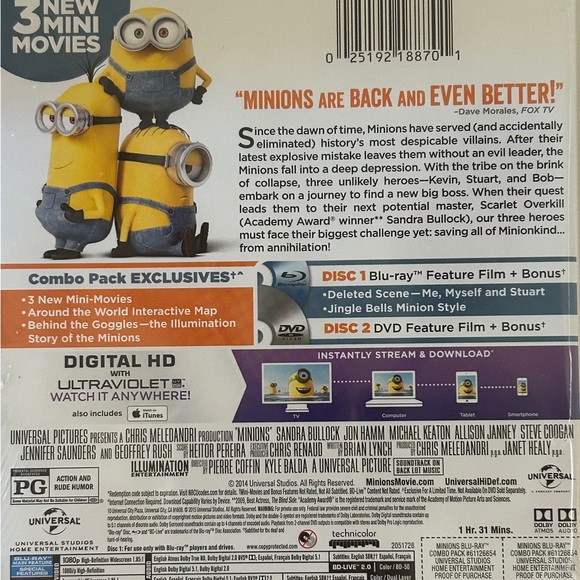 Disney | Media | Disney Minions Bluraydvd Nos 26 2disc Set Plus 3 Mini ...